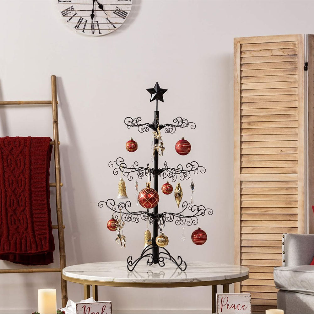 Wrought Iron Ornament Display Christmas Tree w/Easy Assembly and Stand ...